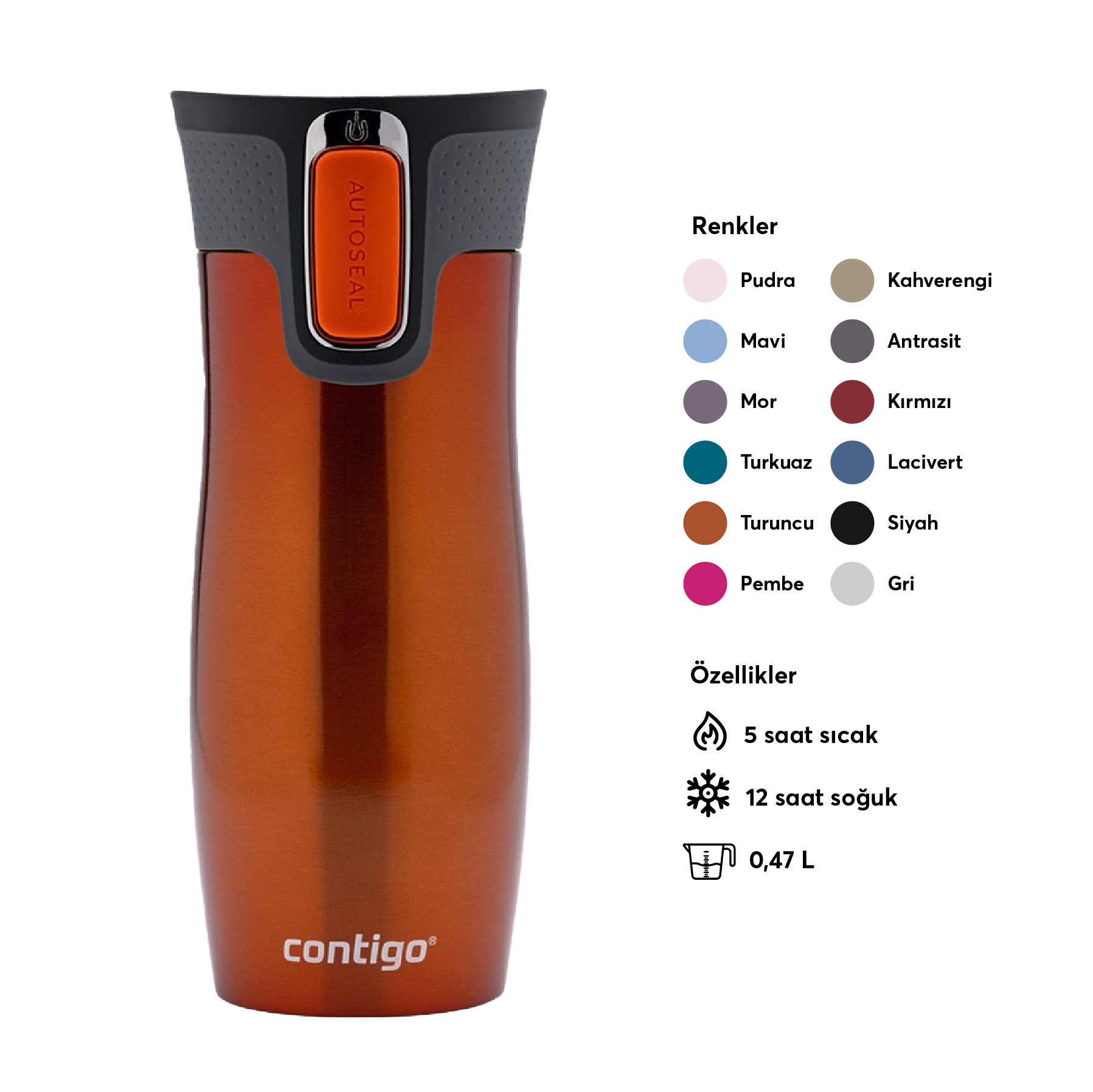 Contigo Westloop Autoseal Termos Bardak 470ML - Neptün Global Basım ve Promosyon